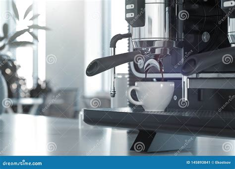 Metallic Silver Coffee Machine In Process Of Making Fresh Coffee 3d