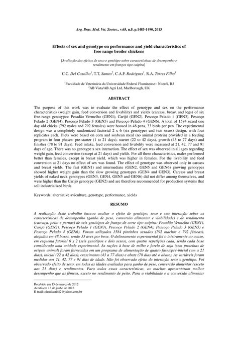 Pdf Effects Of Sex And Genotype On Performance And Yield