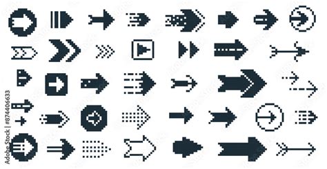 Black 8 Bit Arrows Retro Square Navigation Pointer Icons 90s Retro Pixel Cursor Direction