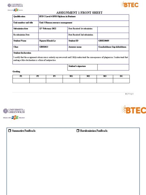 Assignment 1 Front Sheet Date Received 1st Submission Re Submission Date Date Received 2nd