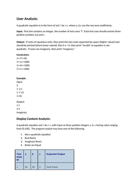 Quadratic Equation Analysis Project Report Itech7410