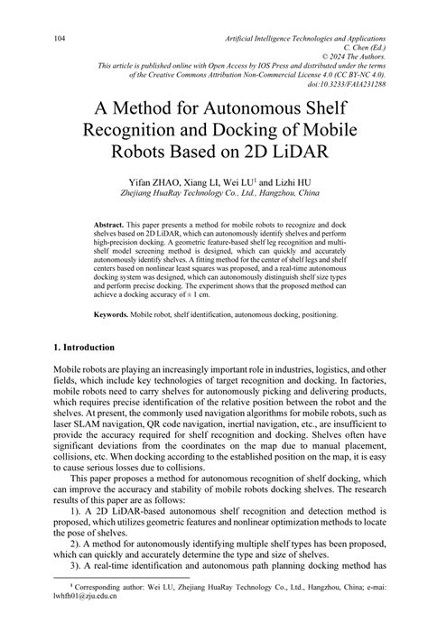 Pdf A Method For Autonomous Shelf Recognition And Docking Of Mobile Robots Based On 2d Lidar