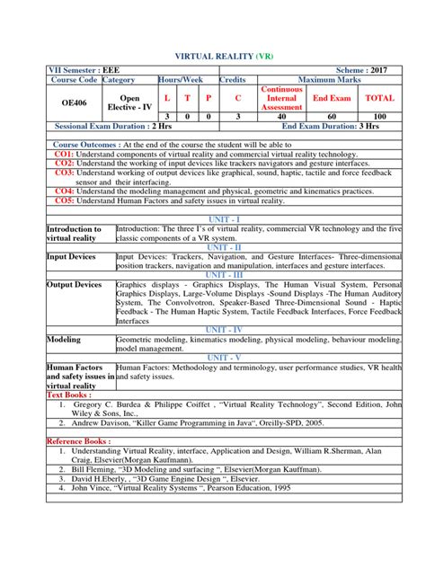 Virtual Reality Syllabus Gprec Pdf Virtual Reality User Interface