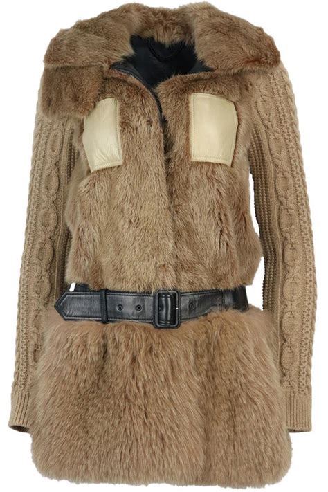 Burberry Prorsum Belted Fox Fur And Cable Knit Cashmere Coat It 38 Uk 6