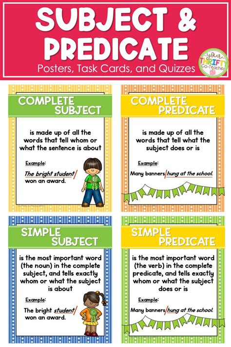 Subject And Predicate Activities Posters Task Cards Worksheets Quizzes