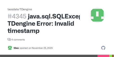 Javasqlsqlexception Tdengine Error Invalid Timestamp · Issue 4345 · Taosdatatdengine · Github