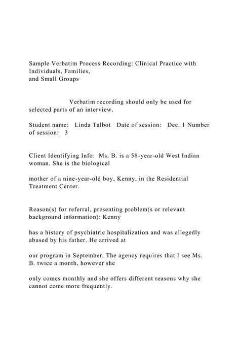 Sample Verbatim Process Recording Clinical Practice With Indidocx