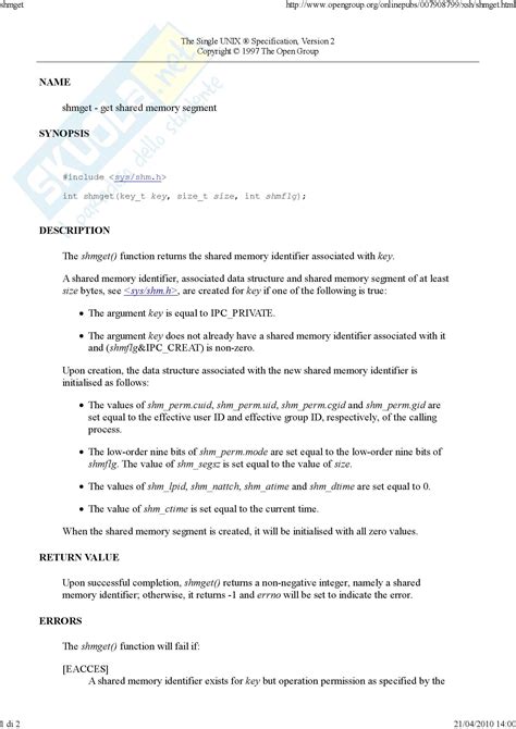 Sistemi Operativi Syscall Shmget