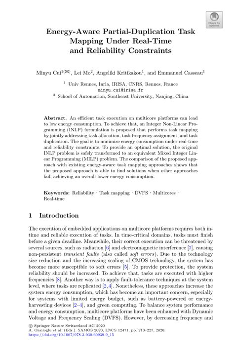 Pdf Energy Aware Partial Duplication Task Mapping Under Real Time And Reliability Constraints