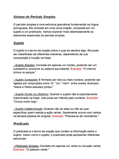 Sintaxe Do Período Simples Pdf Assunto Gramática Linguística