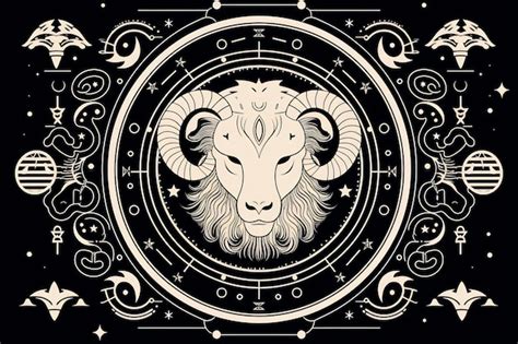 Premium AI Image A Drawing Of A Ram With A Circular Pattern And A Circle Of Stars