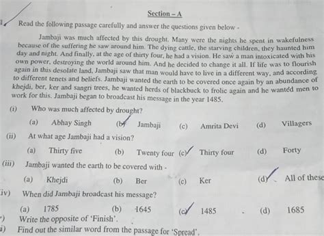 Section A Read The Following Passage Carefully And Answer The Question