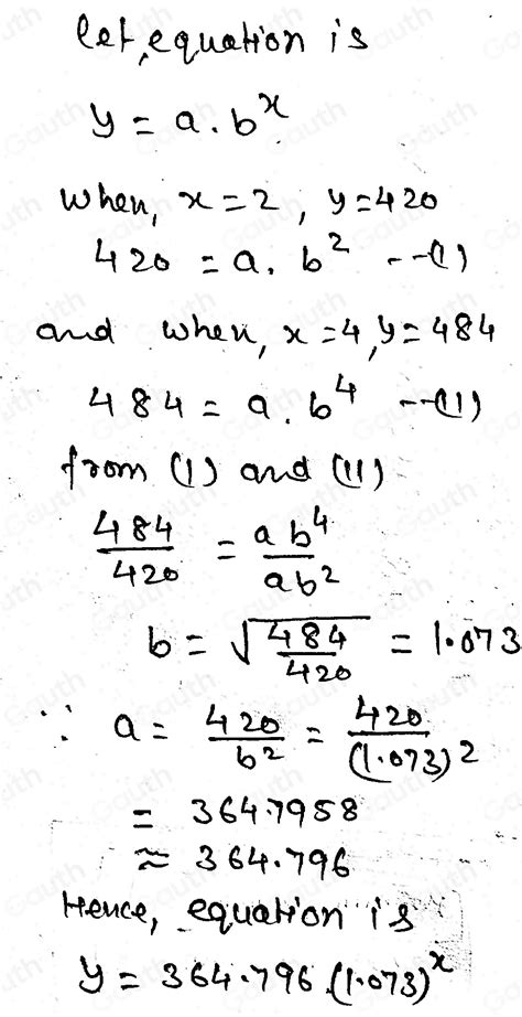 Solved Write An Exponential Regression Equation For The Following Data