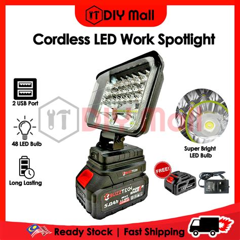 DIYMALL 6 Inch Cordless LED Work Light Spotlight Li Ion Battery Outdoor Floodlight Emergency