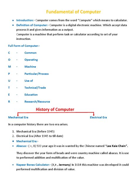 Fundamental Of Computer Pdf Printer Computing Random Access Memory
