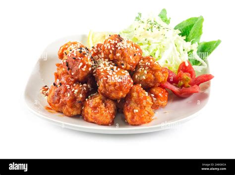Bonchon Fried Chicken Korean Style Decorate Tomato Lemon Vegetables