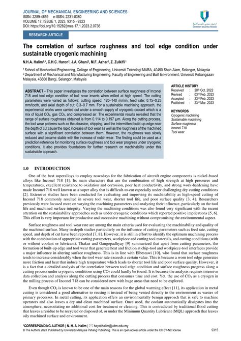 Pdf The Correlation Of Surface Roughness And Tool Edge Condition Under Sustainable Cryogenic