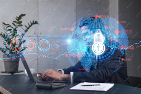 Premium Photo Businessman In Office Working With Laptop Develop Data Protection System To