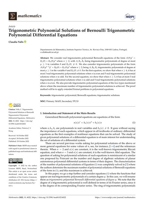 Pdf Trigonometric Polynomial Solutions Of Bernoulli Trigonometric Polynomial Differential