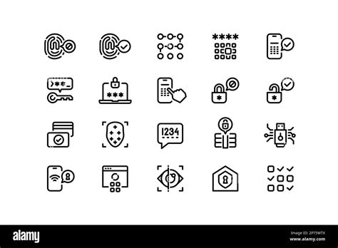 App Security Line Icons Face Detection Pin Code And Password Eyeball And Fingerprint Scan