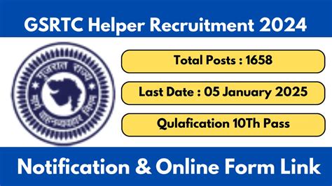Gsrtc Helper Recruitment 2025 Apply Online Form For 1658 Posts