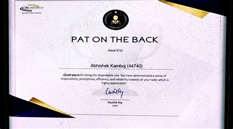 Abhishek Kamboj On Linkedin Thank You Itc Infotech For The Award And Appreciation 🙂