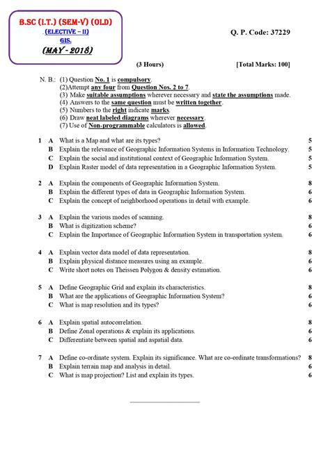 University Of Mumbai T Y B Sc It Sem V Old Elective Ii Gis Old Question Papers May 2018