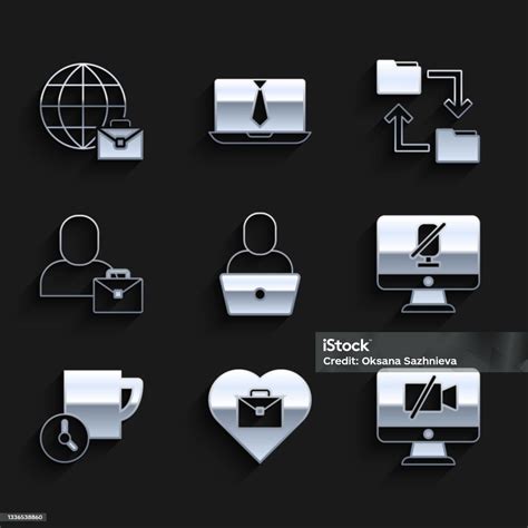 프리랜서 텍스트 작업으로 심장 컴퓨터끄기 음소거 마이크 시간 관리 클라우드 스토리지 문서 폴더 및 온라인 작업 아이콘을 끄기 벡터 0명에 대한 스톡 벡터 아트 및 기타