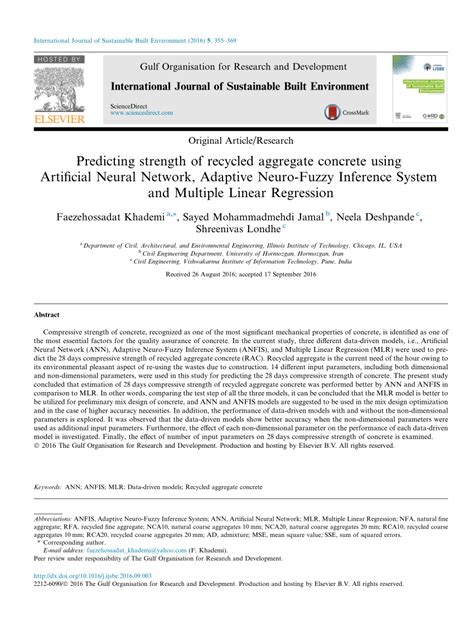 Pdf Predicting Strength Of Recycled Aggregate Concrete Using Artificial Neural Network