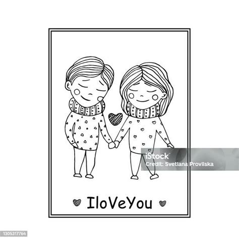 가족 엽서를 사랑 해요 아늑한 사진 하트 프레임 비문 나는 당신을 사랑 흰색 배경에 고립 된 검은 색 라인 로맨틱 만화 벡터 가족에 대한 스톡 벡터 아트 및 기타 이미지