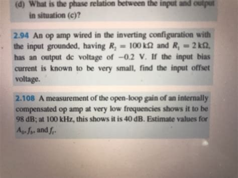 Solved D What Is The Phase Relation Between The Input And Chegg