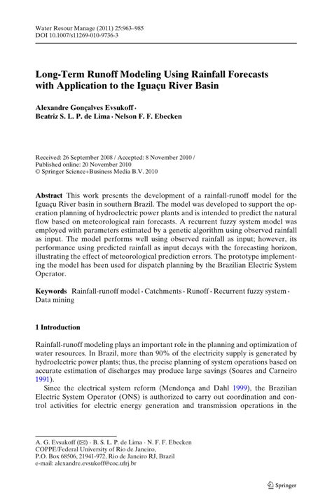Pdf Long Term Runoff Modeling Using Rainfall Forecasts With Application To The Iguaçu River Basin