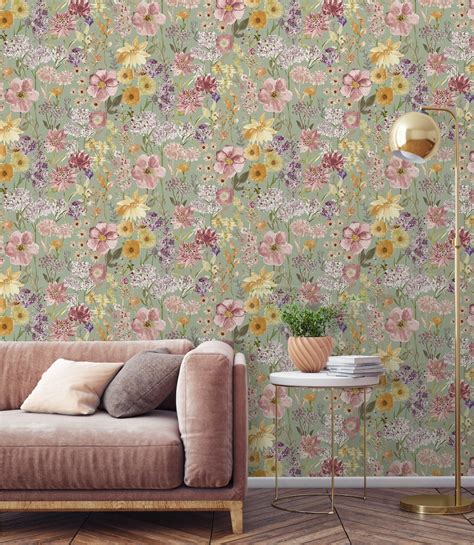 Grandeco Wildflowers Sage Wallpaper
