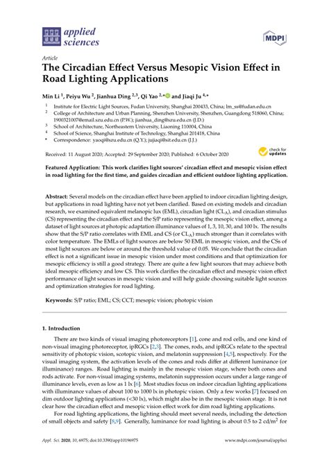 Pdf The Circadian Effect Versus Mesopic Vision Effect In Road