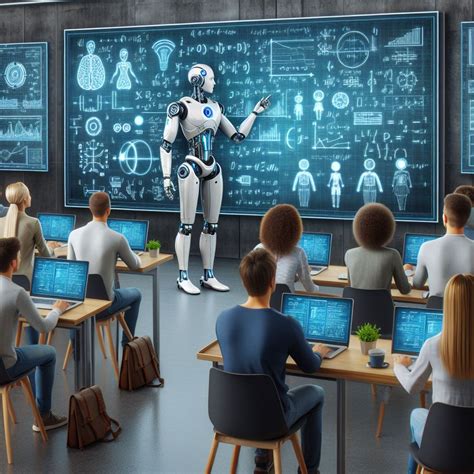 Humanoid Robot Ai Teacher Teaching Classroom Students