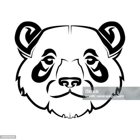 팬더 헤드의 흑백 라인 아트 기호 마스코트 아이콘 아바타 문신 티셔츠 디자인 로고 또는 디자인에 적합합니다 가공의 인물에 대한