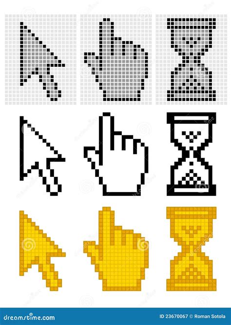 Set Of Pixel Cursors Or Pixel Hourglass Or Pixel Mouse Cursor Concept Eps Vector Royalty