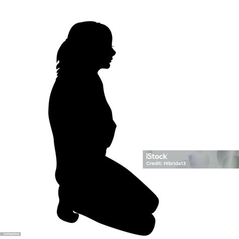 Woman Silhouette On Her Knees Stock Illustration Download Image Now