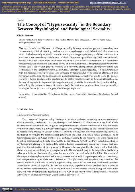 PDF The Concept Of Hypersexuality In The Boundary Between Physiological And Pathological