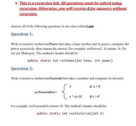 Solved • This Is A Recursion Lab All Questions Must Be