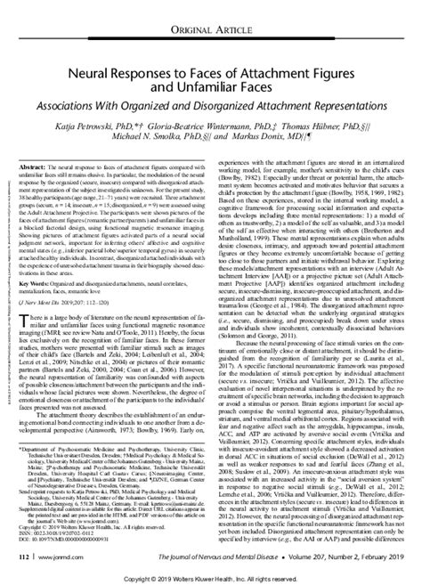 Pdf Neural Responses To Faces Of Attachment Figures And Unfamiliar Faces