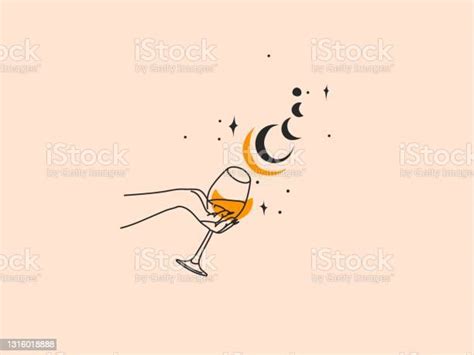 로고 요소와 손으로 그린 벡터 추상 스톡 플랫 그래픽 일러스트 여성 패션 매직 라인 아트 핸즈 음료 달 단계와 브랜드에 대한