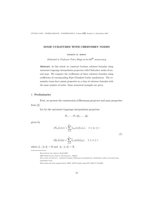 Pdf Some Cubatures With Chebyshev Nodes