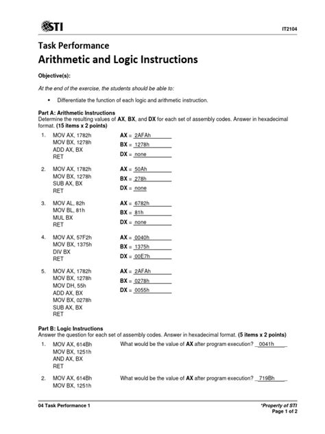 04 Task Performance 1 Arithmetic And Logic Instructions Pdf Teaching Methods And Materials