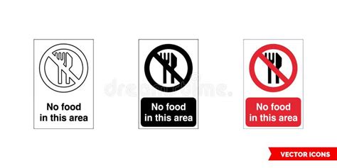 Prohibitory Sign No Food In This Area Icon Of 3 Types Color Black And