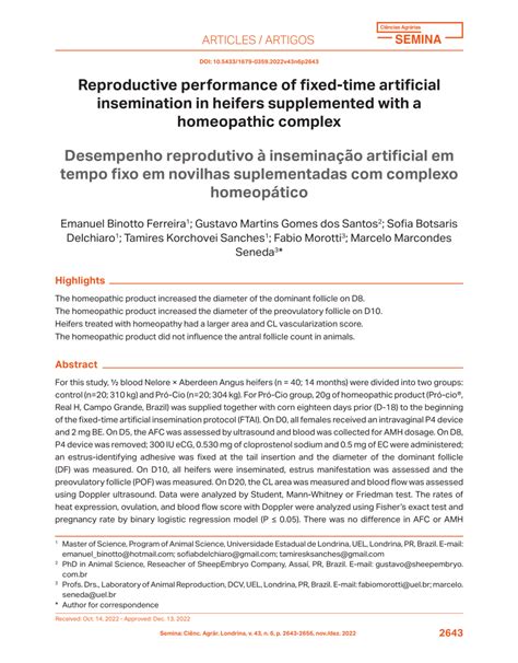 Pdf Reproductive Performance Of Fixed Time Artificial Insemination In Heifers Supplemented