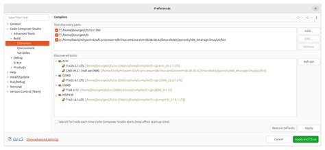 AM625 SDK 9 1 Code Composer Cannot Auto Import Cross Compile Toolchain