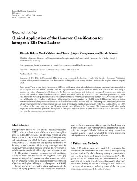 Pdf Clinical Application Of The Hanover Classification For Iatrogenic