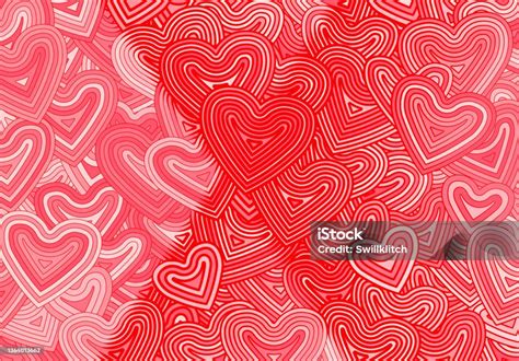 발렌타인 데이 인사말 카드 템플릿 또는 하트와 라인 장식 배경 복고풍 패션 히피 정신 디자인 가리기에 대한 스톡 벡터 아트 및