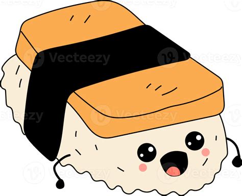 Cute Happy Funny Smiling Sushi Roll With Kawaii Eyes Png In Cartoon
